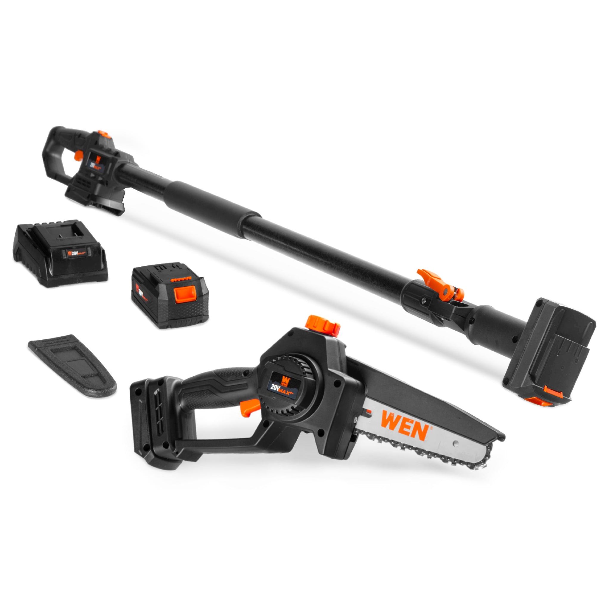 WEN 20752 2-In-1 20V Max Cordless Brushless Pole Saw and Mini Chainsaw ...