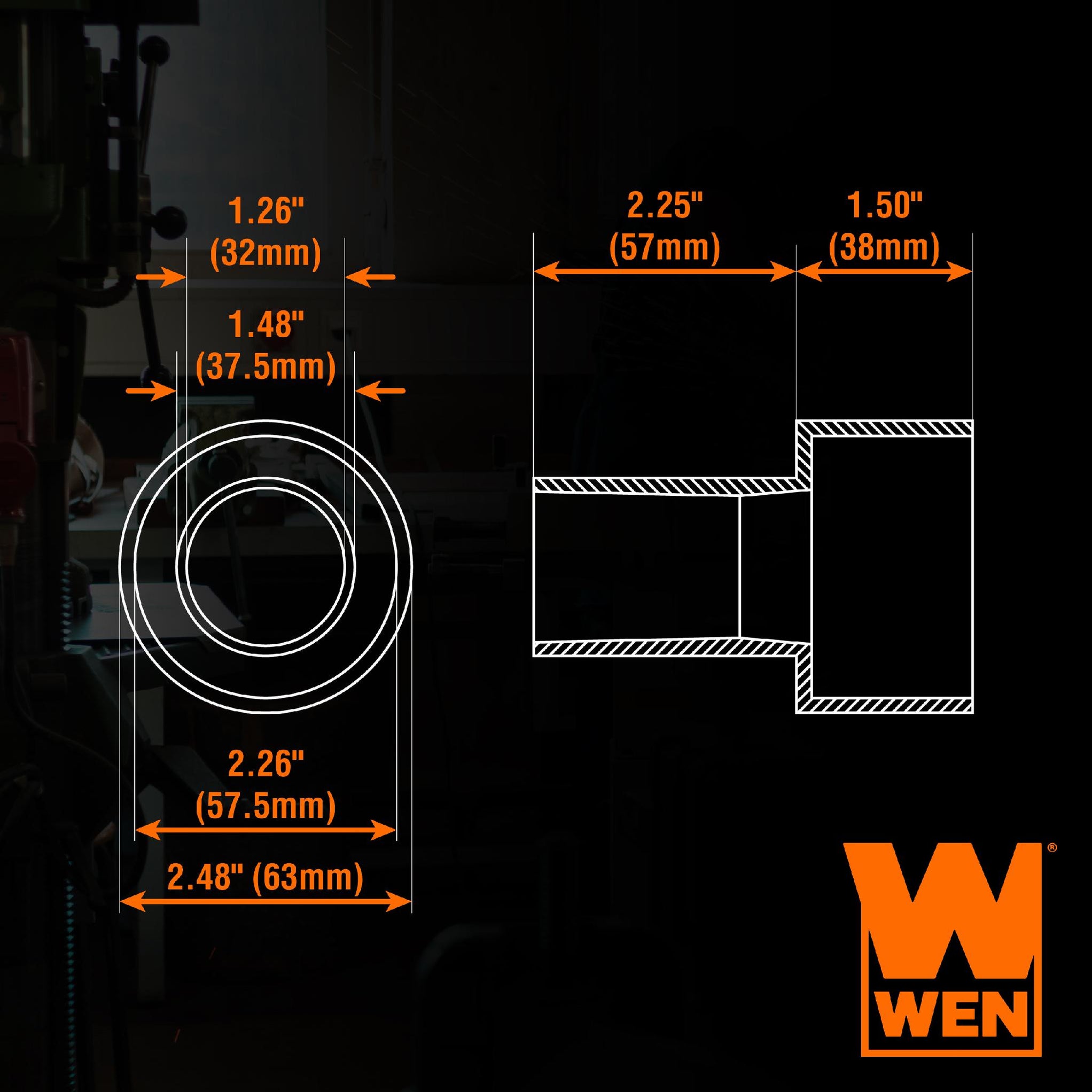 WEN DCA002 2-1/2-Inch to 1-1/2-Inch Cone Reducer Attachment for Dust H ...