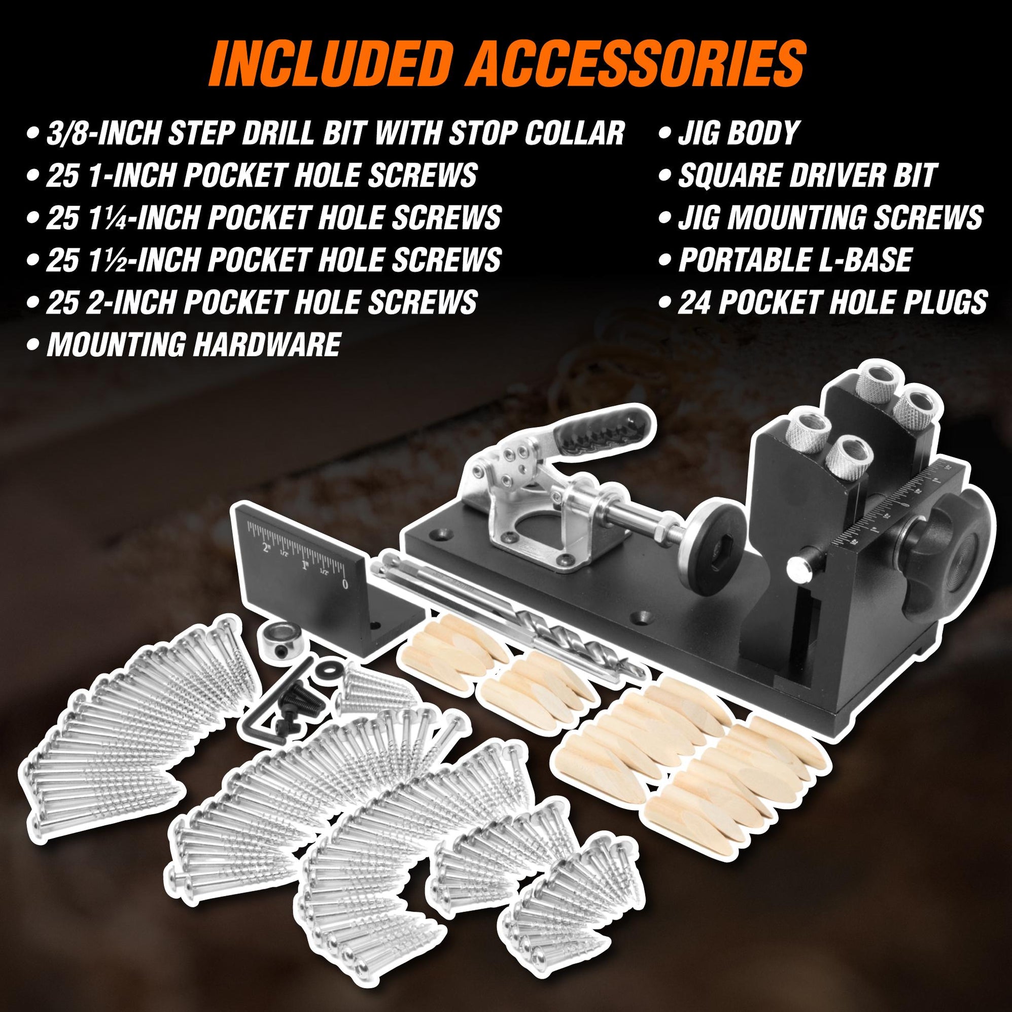 WEN WA1527 Metal Pocket Hole Jig Kit with L-Base, Step Drill Bit, and ...