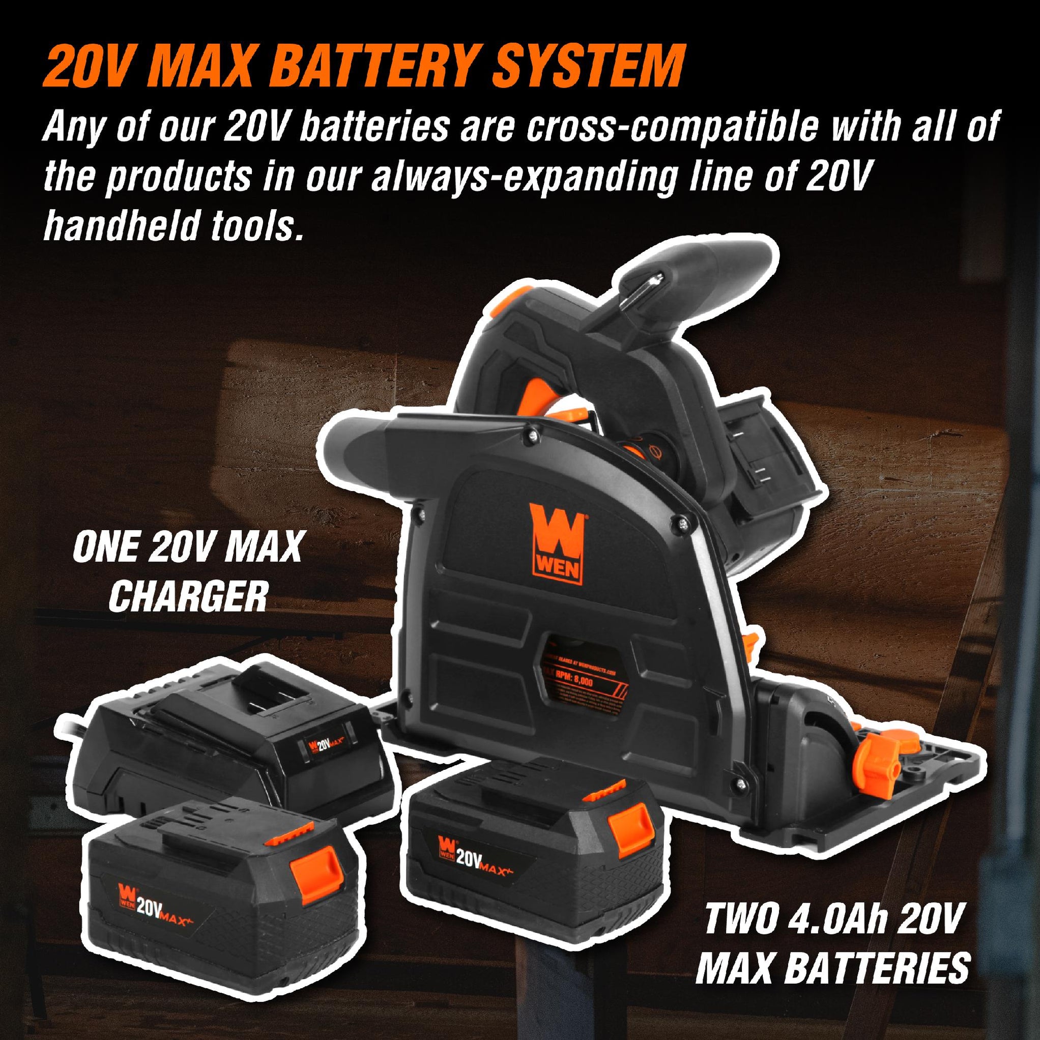 WEN 20691 20V Max 6.5-Inch Cordless Brushless Plunge Cut Variable Spee ...