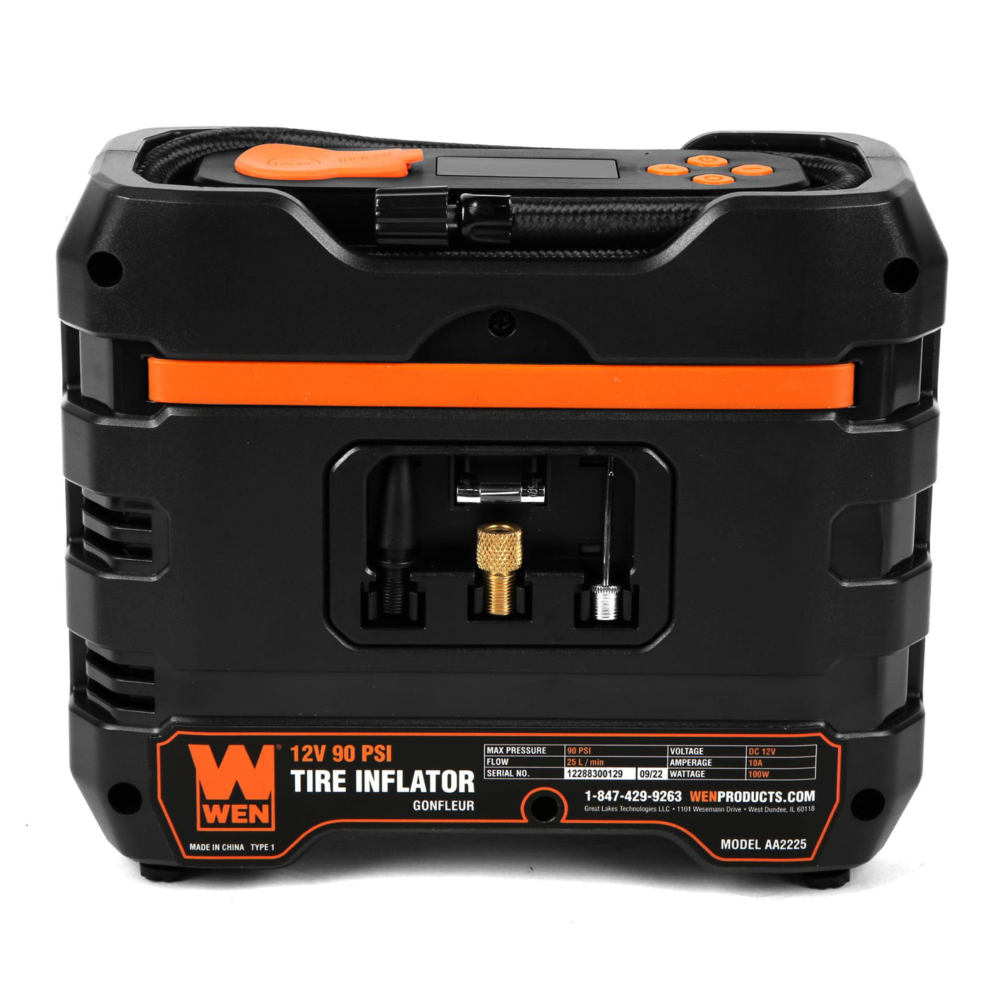 WEN AA2225 12V 90 PSI 0.8 CFM Portable Air Compressor and Tire Inflato ...