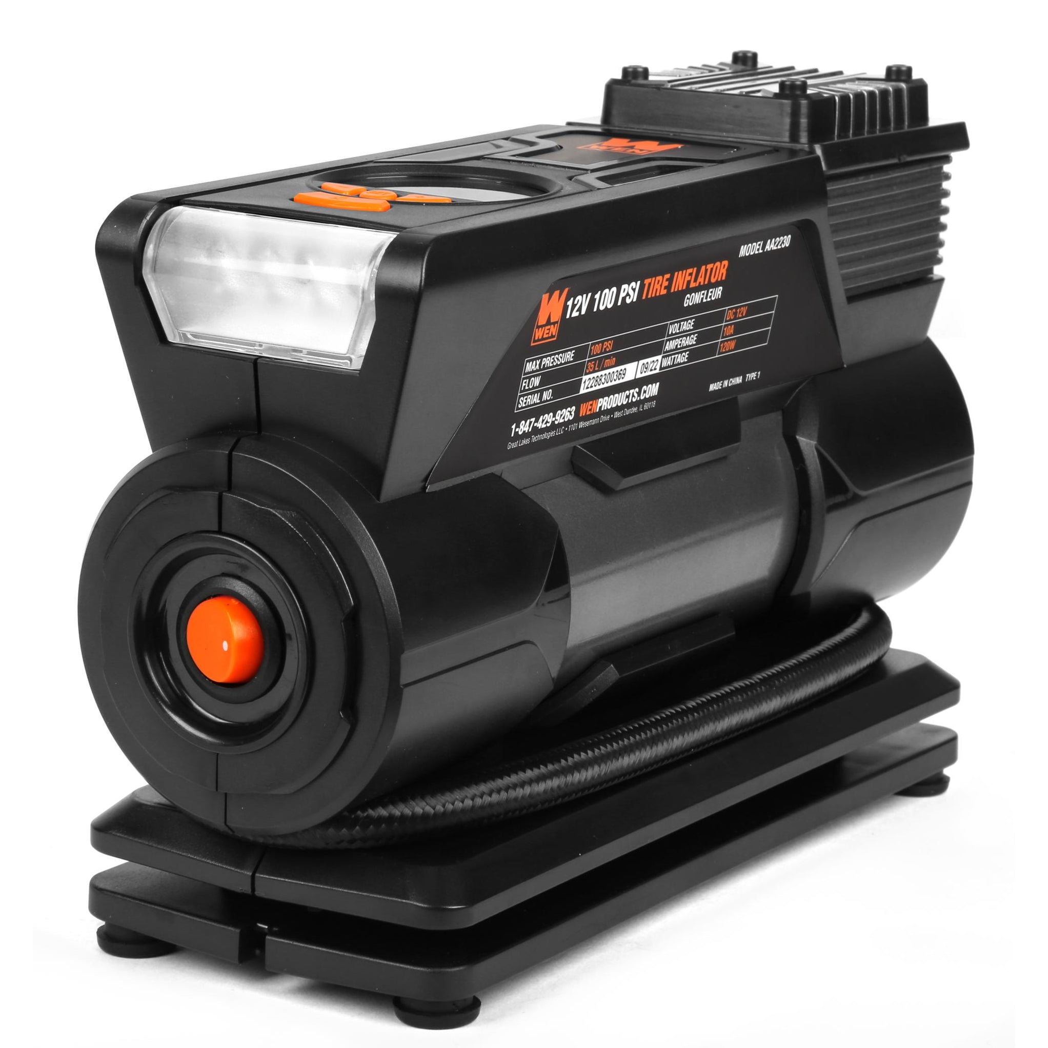 WEN AA2230 12V 100 PSI 1.25 CFM Portable Air Compressor and Tire Infla ...