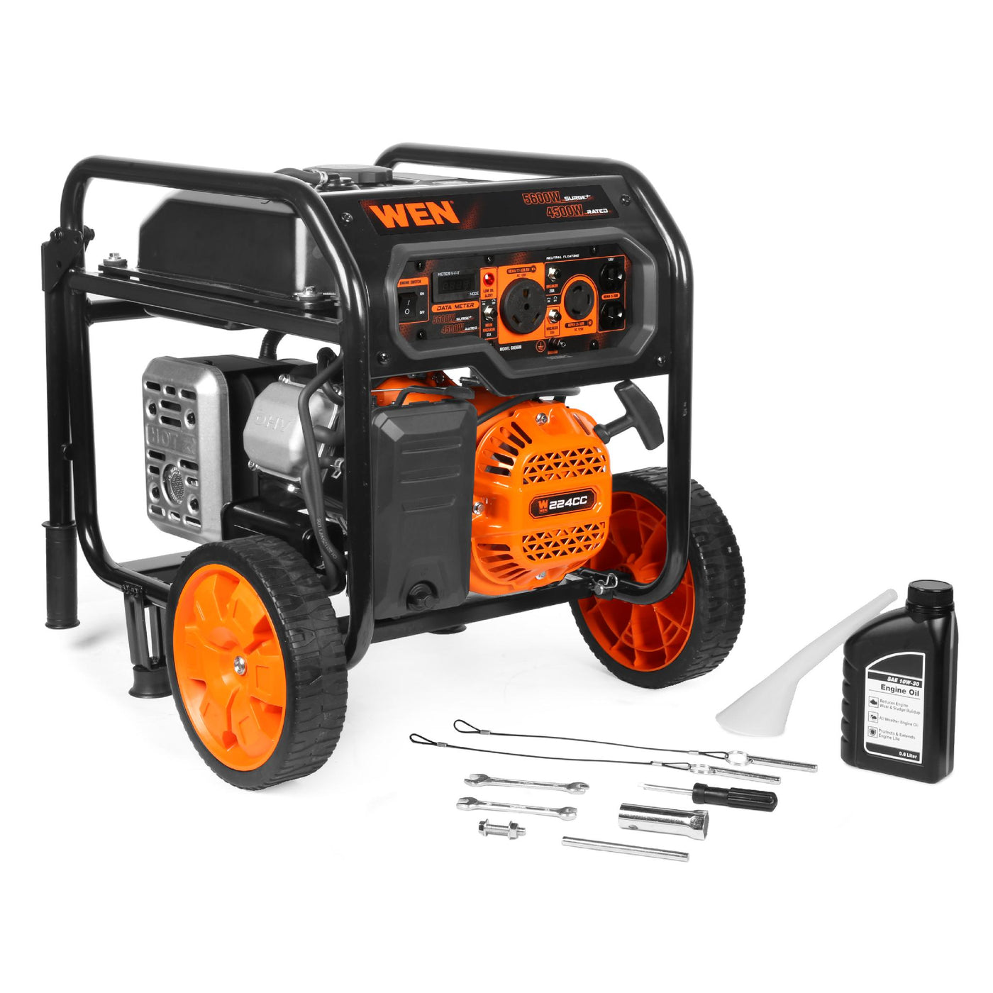 WEN GN5600 5,600-Watt Portable Generator with Wheel Kit, 224cc, Transf ...